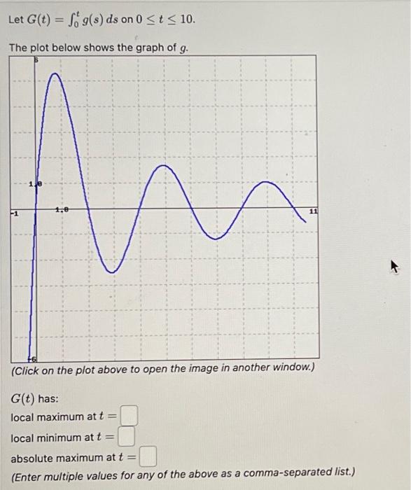Solved Let G(t)=∫0tg(s)ds on 0≤t≤10. The plot below shows | Chegg.com
