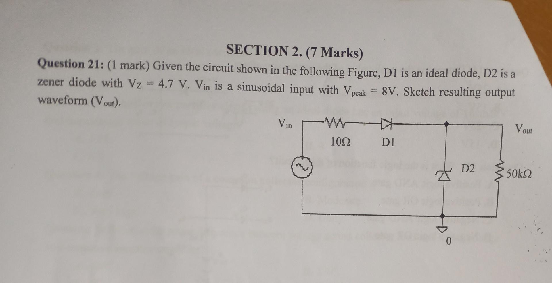 Solved SECTION 2. (7 Marks) Question 21: (1 mark) Given the | Chegg.com