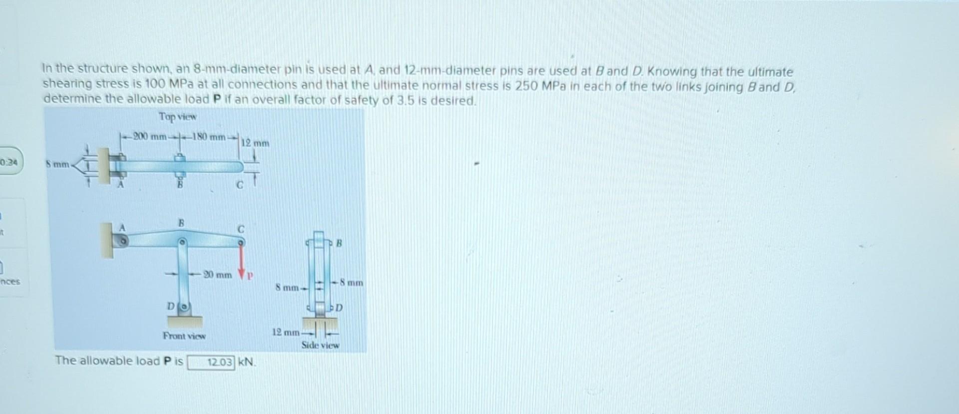 Solved In the structure shown, an 8 -mm-diameter pin is used | Chegg.com