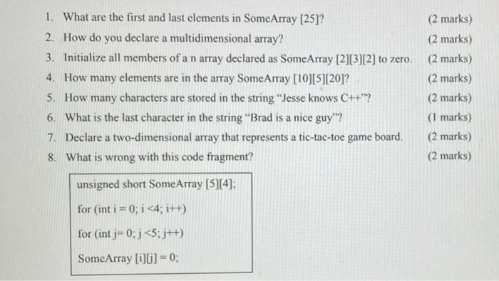 Solved a 1. What are the first and last elements in | Chegg.com
