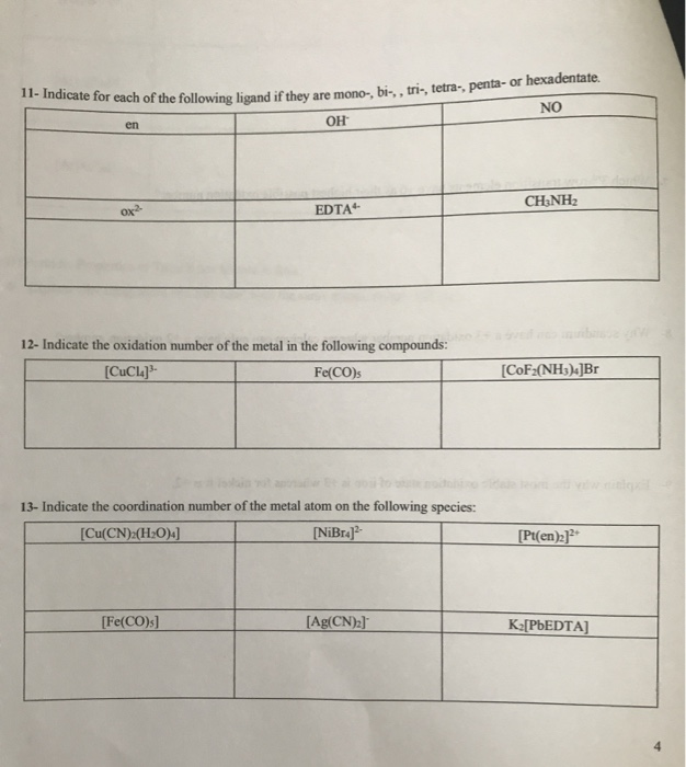 Solved Indicate for each of the following ligand if they are | Chegg.com