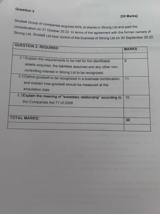 Solved Question 2 [30 Marks] Shotleft Group of companies | Chegg.com