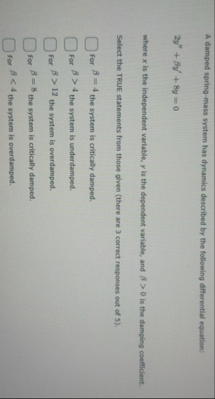 Solved A damped spring-mass system has dynamics described by | Chegg.com