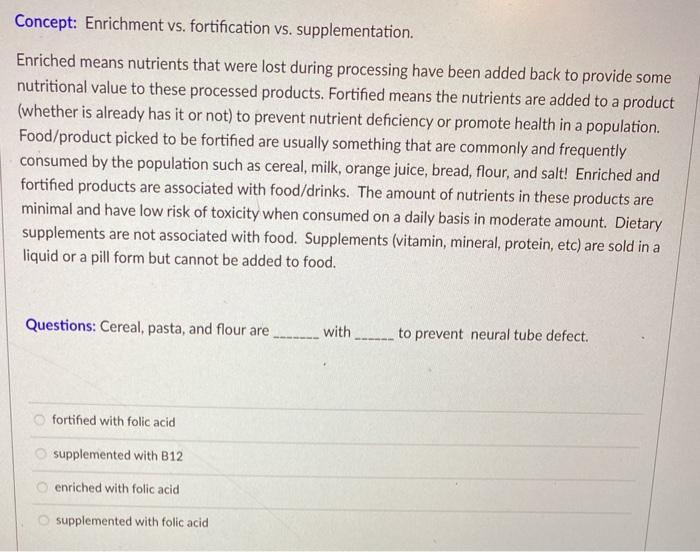Solved Concept: Enrichment vs. fortification vs. | Chegg.com