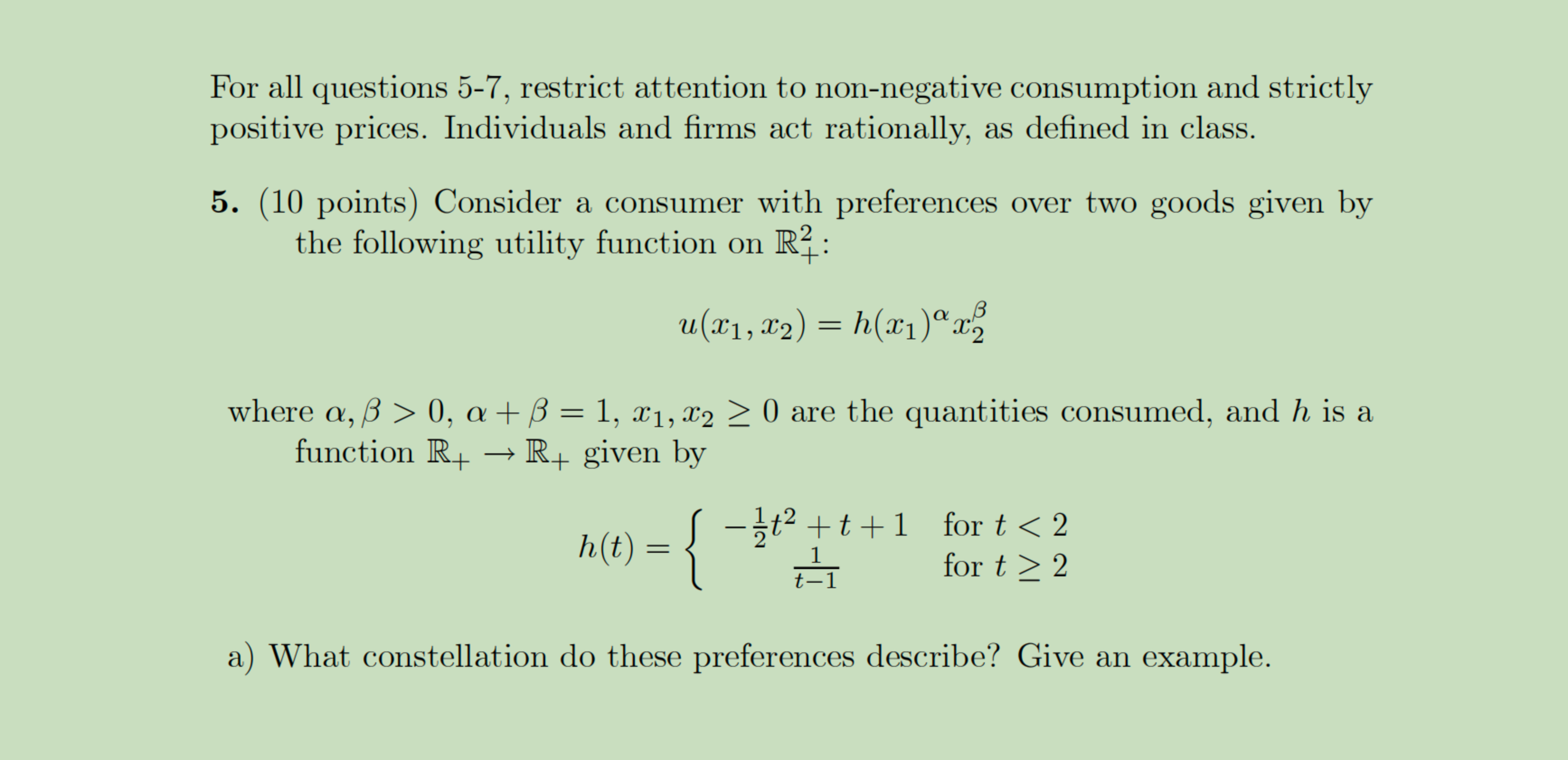 Solved For all questions 5-7, ﻿restrict attention to | Chegg.com