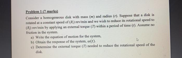 Solved Problem 1(7 marks) Consider a homogeneous disk with | Chegg.com