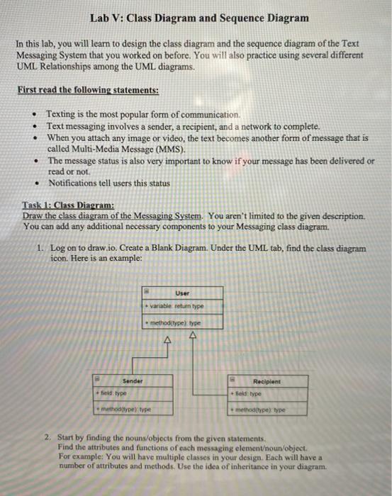 Solved Lab V: Class Diagram and Sequence Diagram In this | Chegg.com