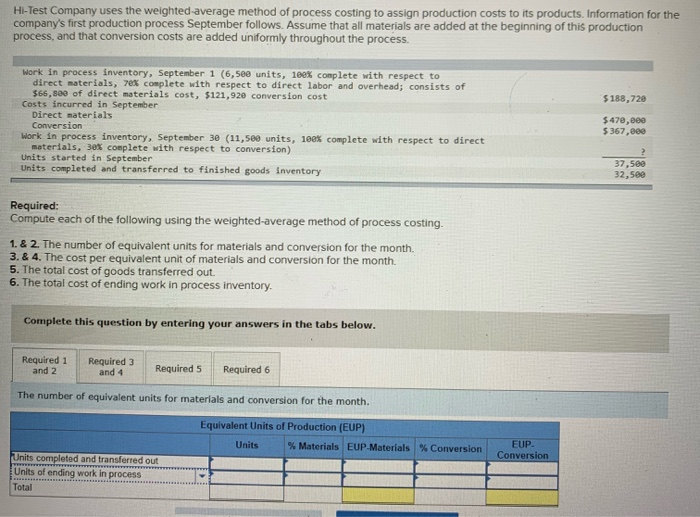 Solved Hi-Test Company uses the weighted average method of | Chegg.com