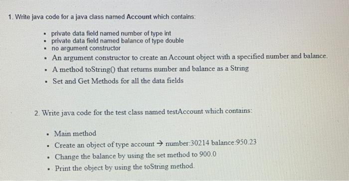 Solved 1. Write java code for a java class named Account | Chegg.com