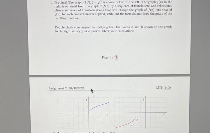 Solved 1. [5 points] The graph of f(x)=x is shown below, to | Chegg.com