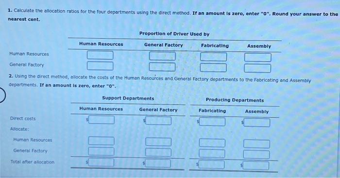 Solved Direct Method ot Support Department Cost Allocation | Chegg.com