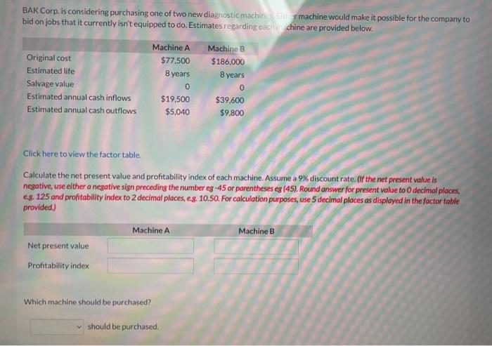 Solved BAK Corp. is considering purchasing one of two new | Chegg.com