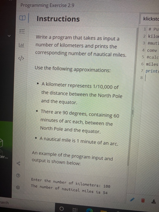 Solved Programming Exercise 2.9 0 Instructions klickstc 1# | Chegg.com