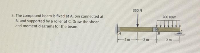 [Solved]: 5. The compound beam is fixed at A, pin connected