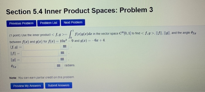 Solved Section 5.4 Inner Product Spaces: Problem 3 Previous | Chegg.com