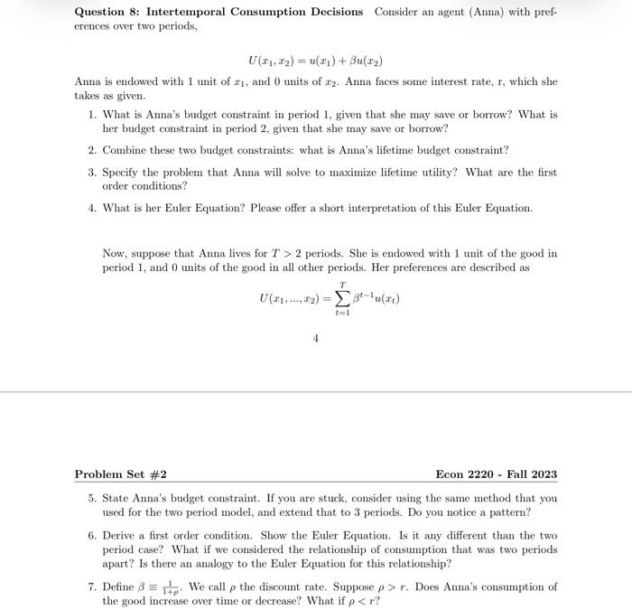 Solved Question 8: Intertemporal Consumption Decisions | Chegg.com