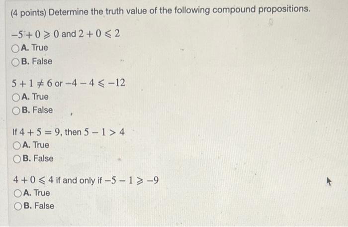 Solved (4 points) Determine the truth value of the following | Chegg.com