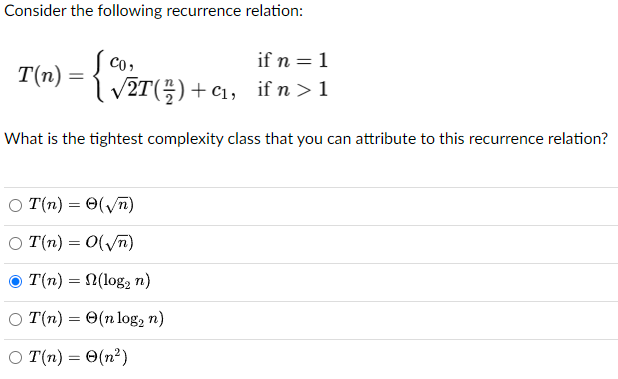 Solved Consider the following recurrence | Chegg.com