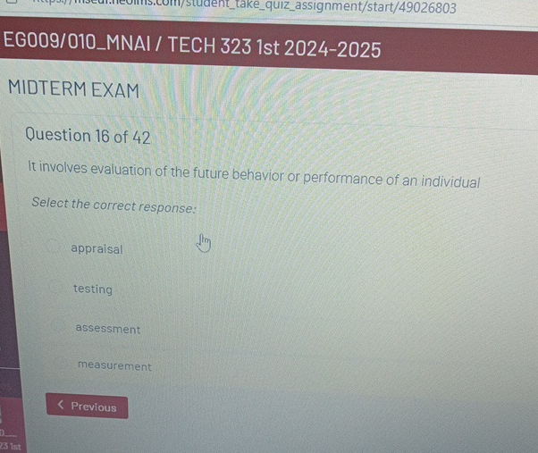 Solved Question 16 ﻿of 42It involves evaluation of the | Chegg.com