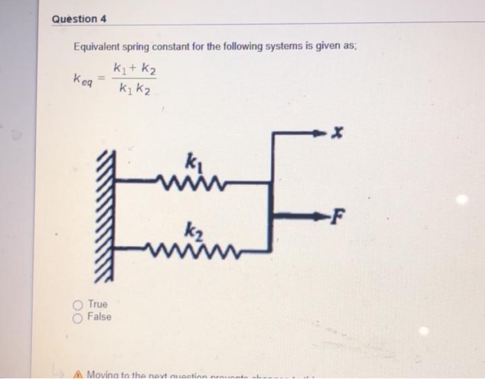 Solved Question 4 Equivalent spring constant for the | Chegg.com