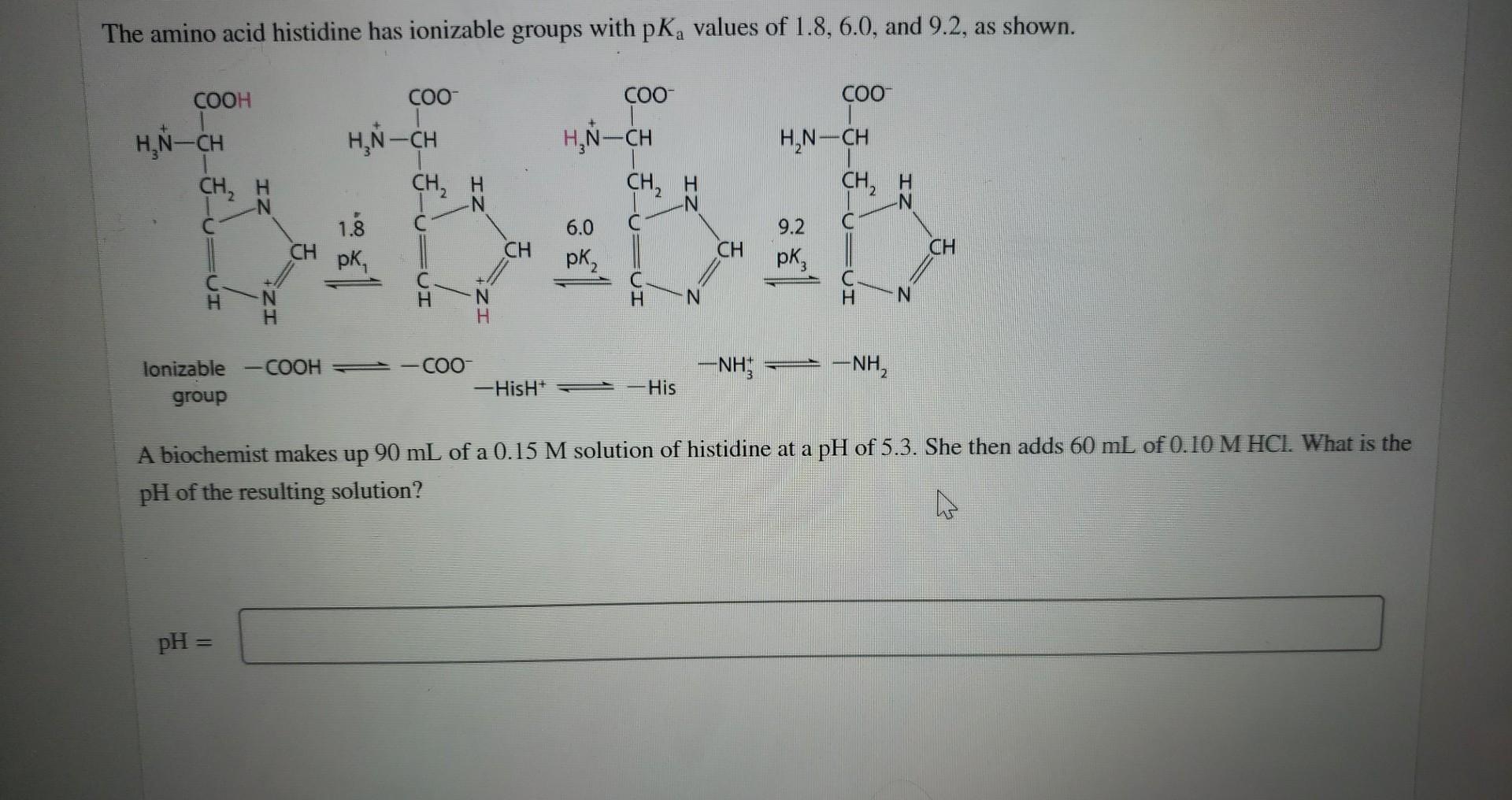 Solved The amino acid histidine has ionizable groups with | Chegg.com