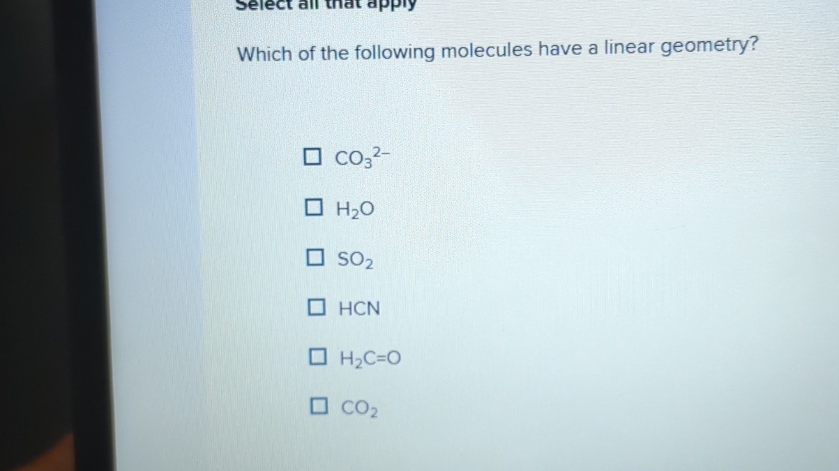 Solved Which of the following molecules have a linear | Chegg.com