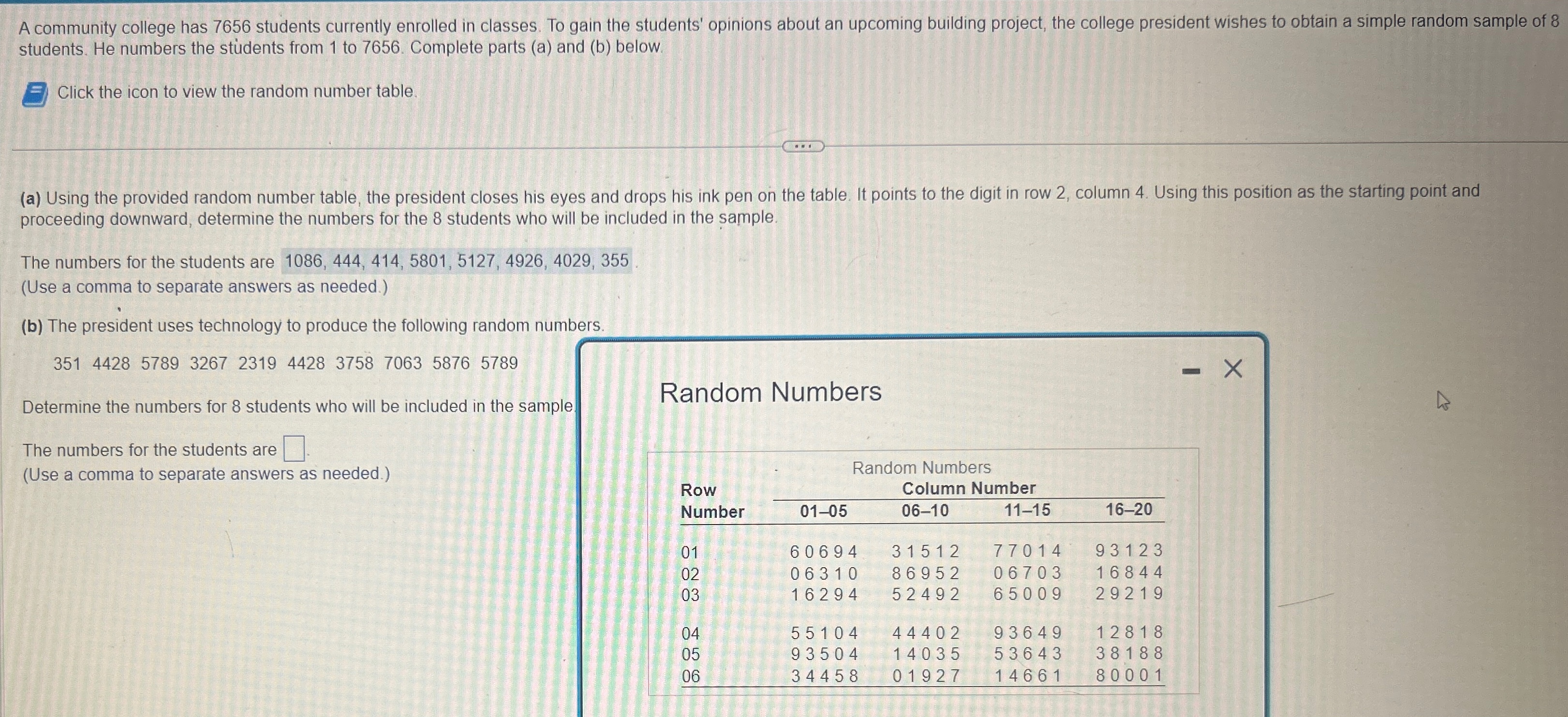 Solved A community college has 7656 ﻿students currently | Chegg.com
