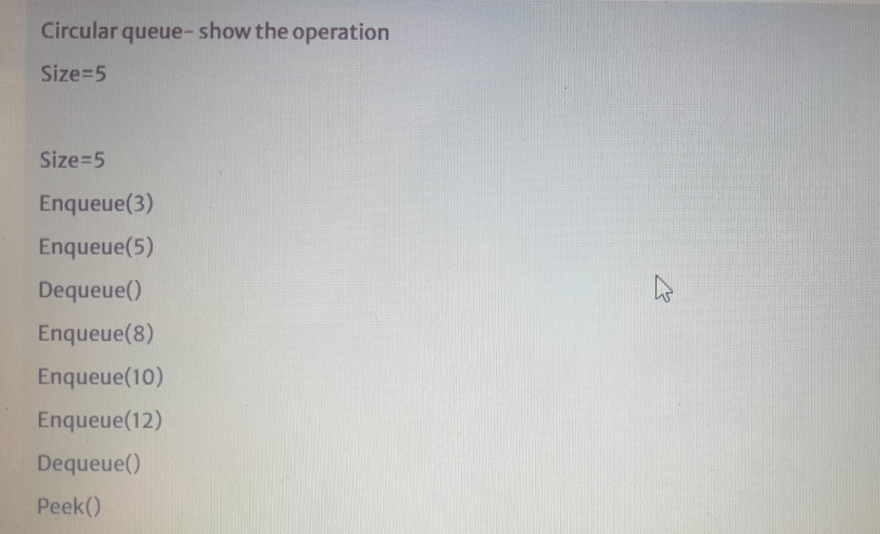 Solved Circular queue-show the operation Size=5 Size=5 | Chegg.com