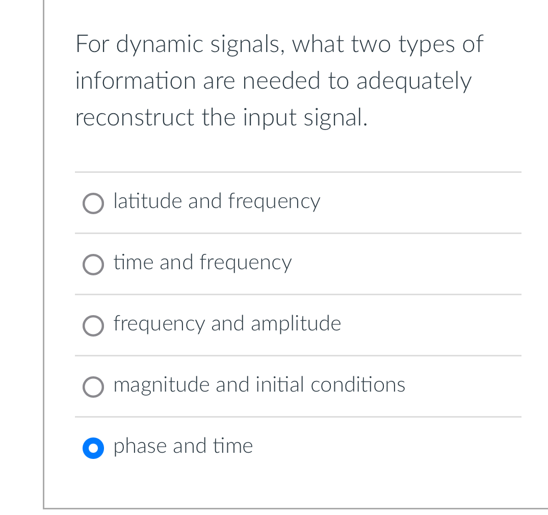 Solved For dynamic signals, what two types of information | Chegg.com