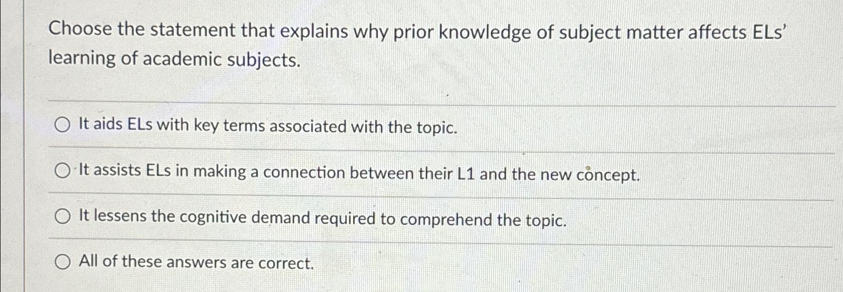 Solved Choose the statement that explains why prior | Chegg.com