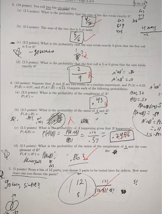 Solved 3. (10 points) You roll two fair six-sided dice. (a) | Chegg.com