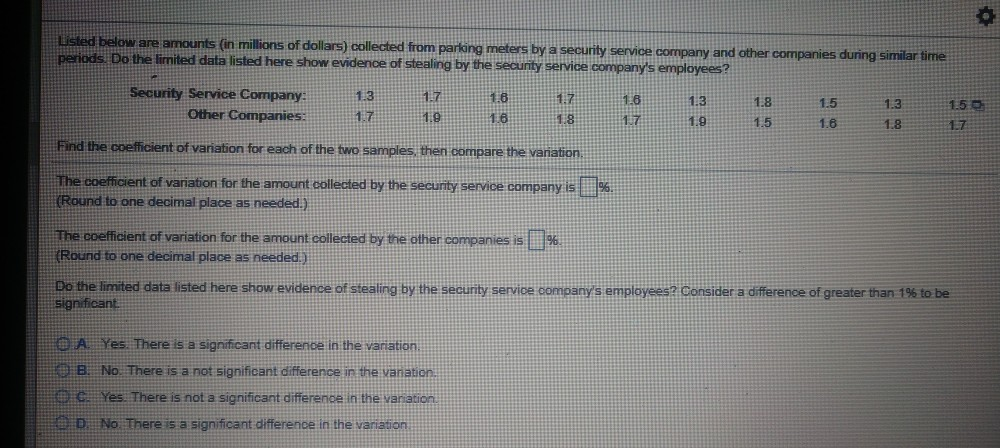 Solved Listed below are amounts (in millions of dollars) | Chegg.com