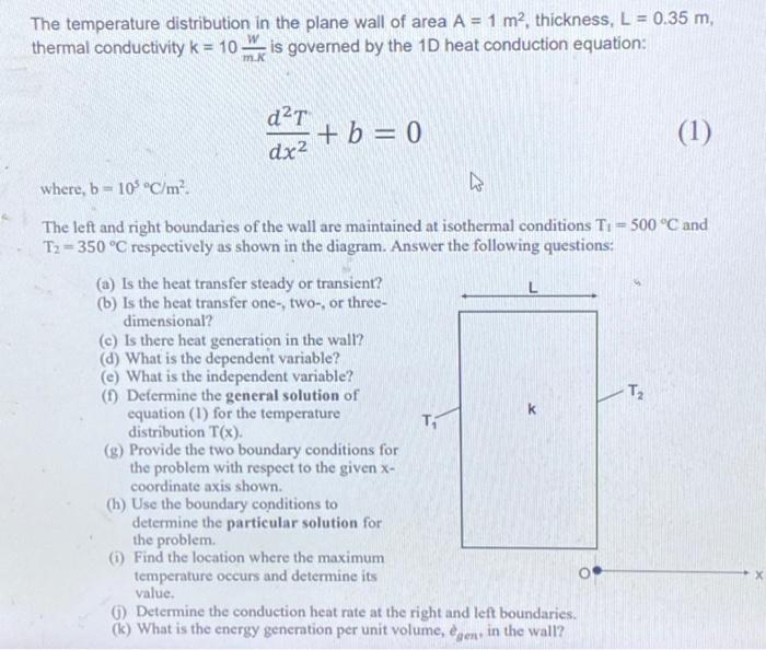 Solved The temperature distribution in the plane wall of | Chegg.com