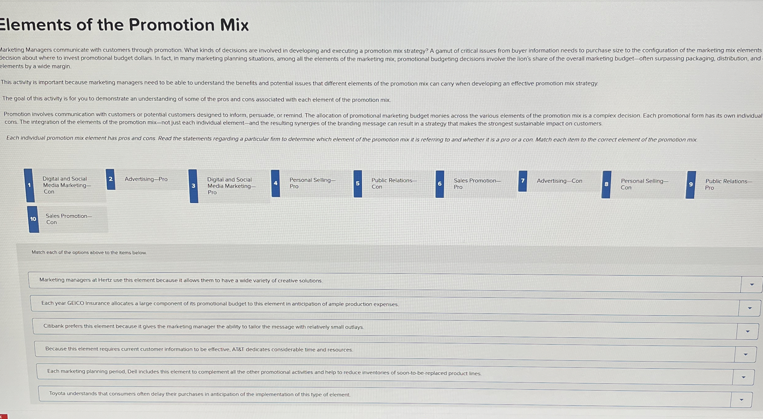 Solved Elements of the Promotion Mix elements by a wide | Chegg.com