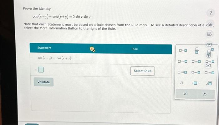 Solved Prove the identity. cos (x-y)- cos (x+y)=2 sinx siny | Chegg.com