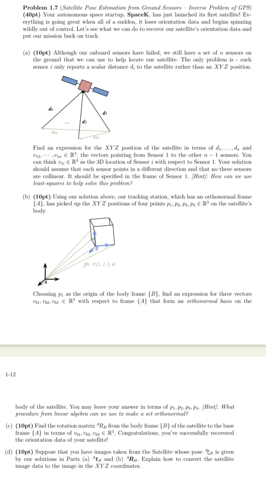 Solved Problem 1 7 Satellite Pose Estimation From Ground