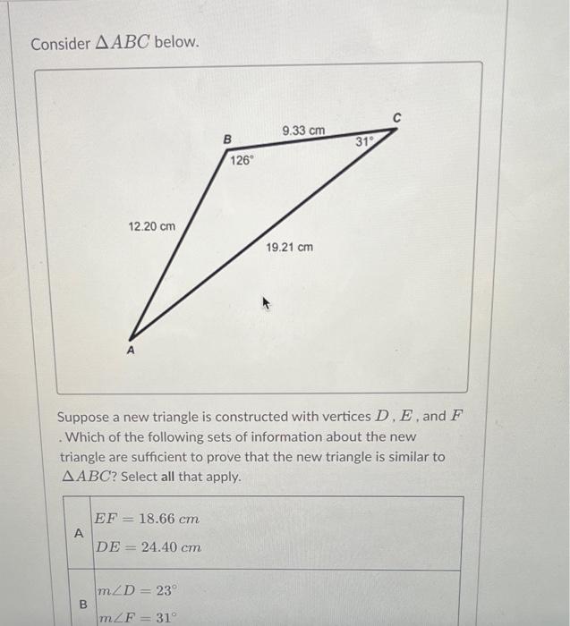 Solved Consider ABC below. Suppose a new triangle is | Chegg.com