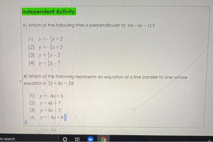 Solved Independent Activity: A) Which of the following lines | Chegg.com