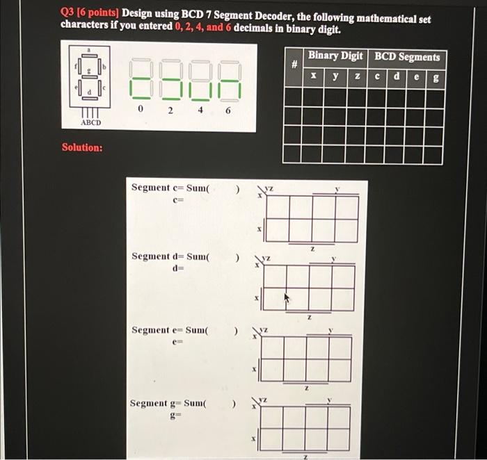 Solved Q3 [6 points] Design using BCD 7 Segment Decoder, the | Chegg.com