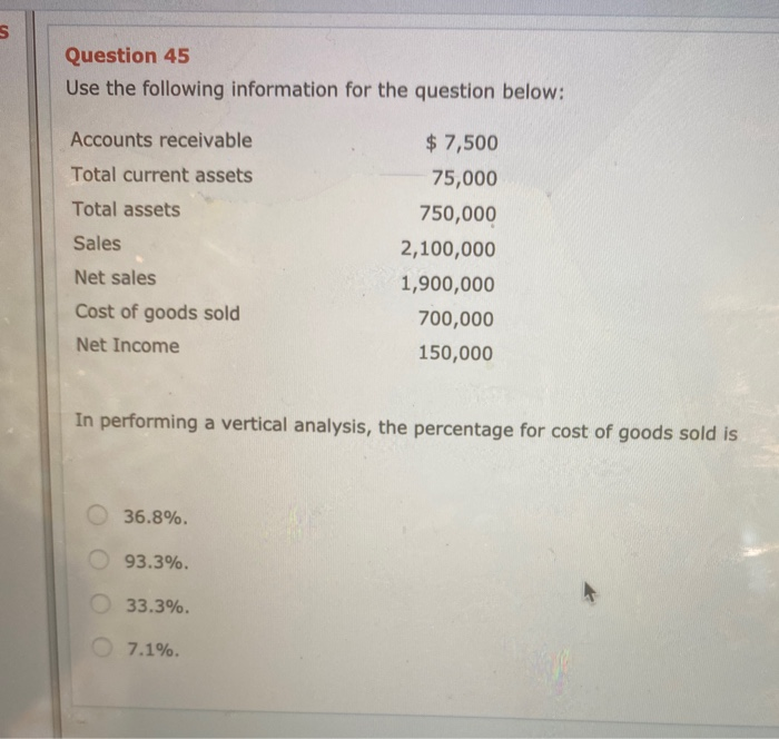 Solved Question 45 Use the following information for the | Chegg.com
