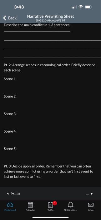 Back Narrative Prewriting Sheet ENG110-Abbott-W23-T | Chegg.com