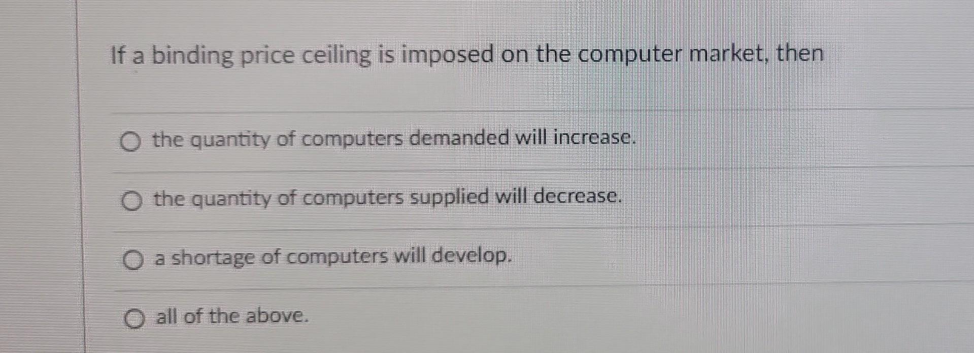 Solved If a binding price ceiling is imposed on the computer | Chegg.com