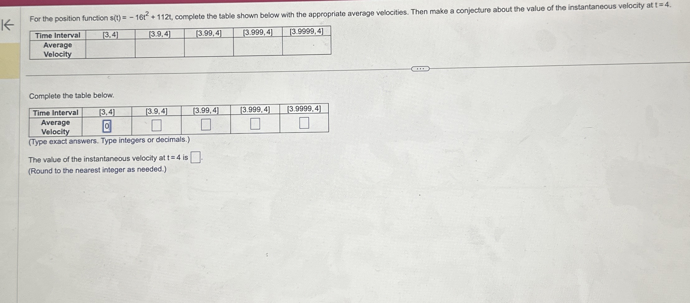 Solved For the position function s(t)=-16t2+112t, ﻿complete | Chegg.com