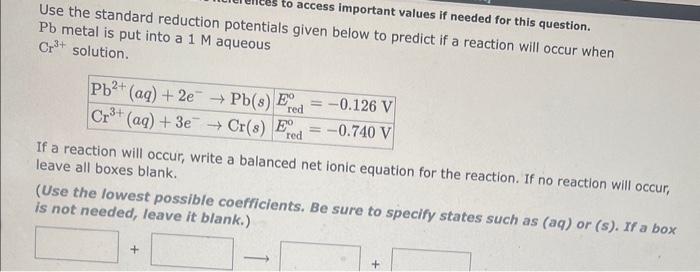 Solved Use the standard reduction potentials given below to | Chegg.com