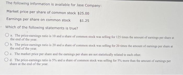 Solved The following information is available for Jase | Chegg.com