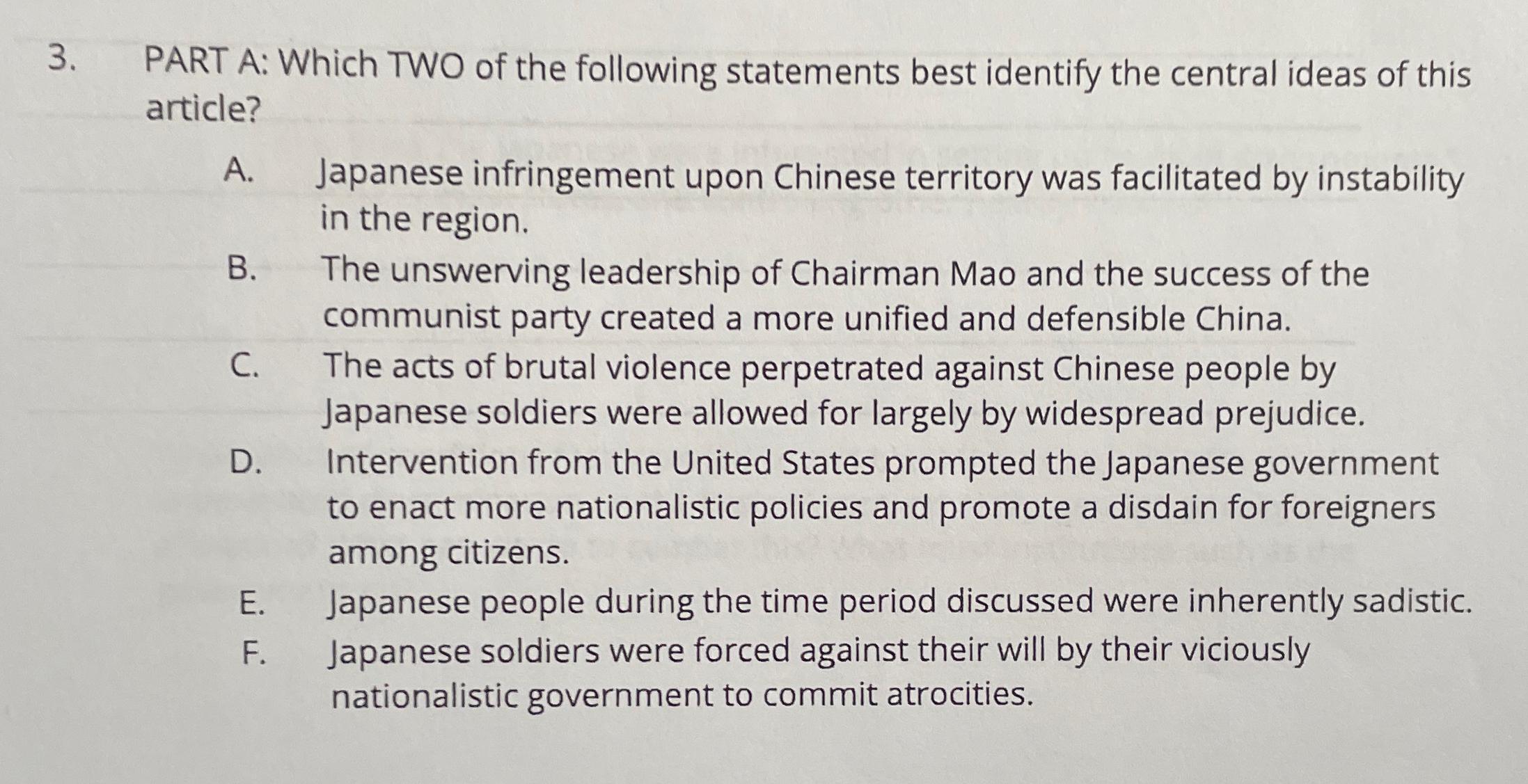 Solved The Rape of Nanking and a Forgotten Genocide PART A: | Chegg.com