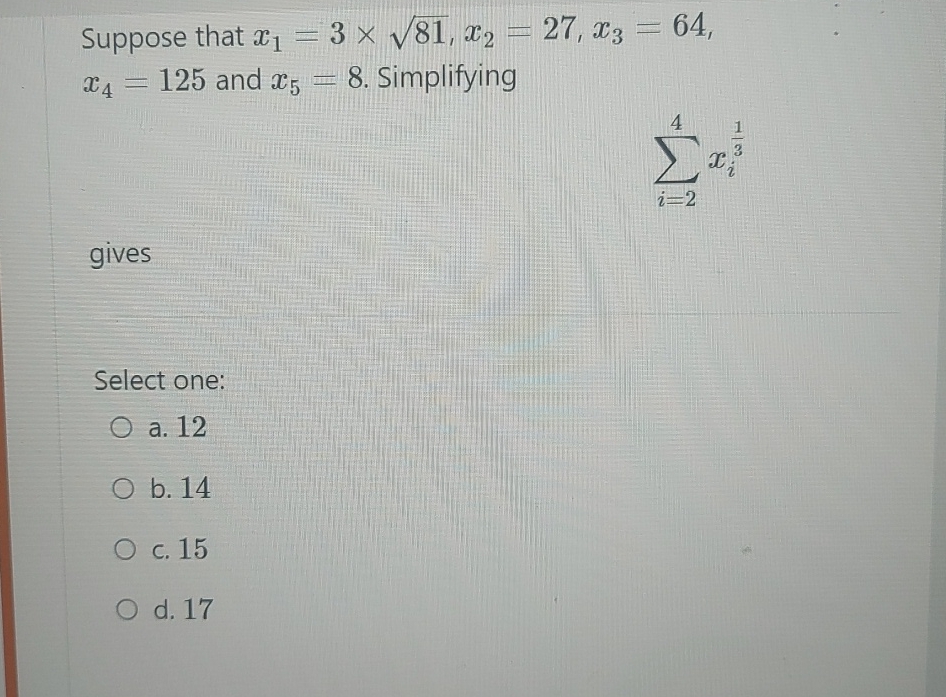 Solved Suppose that x1=3×812,x2=27,x3=64, x4=125 ﻿and x5=8. | Chegg.com