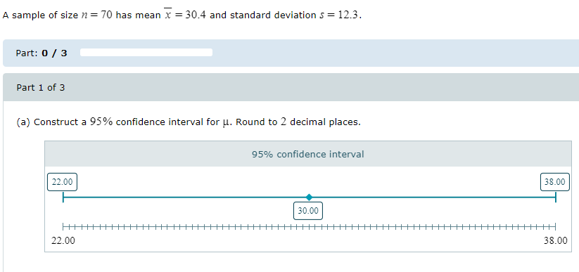 Solved A sample of size n=70 ﻿has mean x‾=30.4 ﻿and standard | Chegg.com