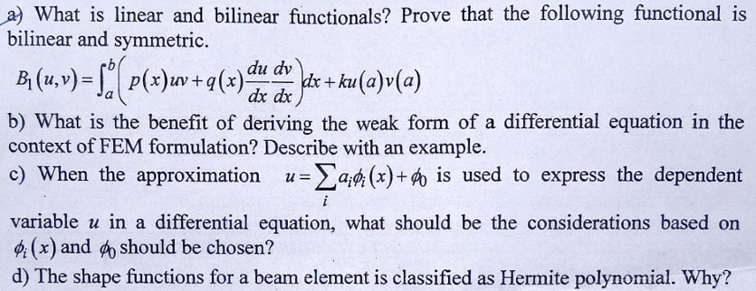 Solved a) ﻿What is linear and bilinear functionals? Prove | Chegg.com