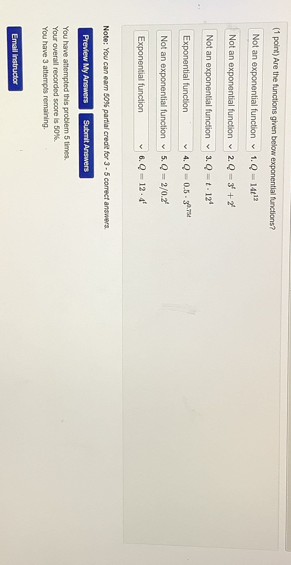 Solved (1 ﻿point) ﻿Are the functions given below exponential | Chegg.com